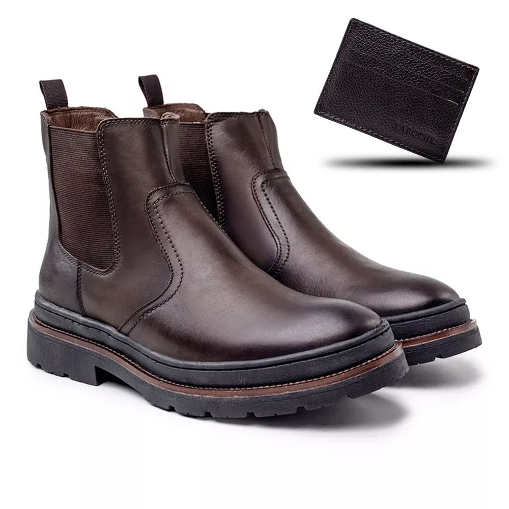 Bota Chealsea Botina Masculina Londres em Couro - Café + Brinde Porta ...