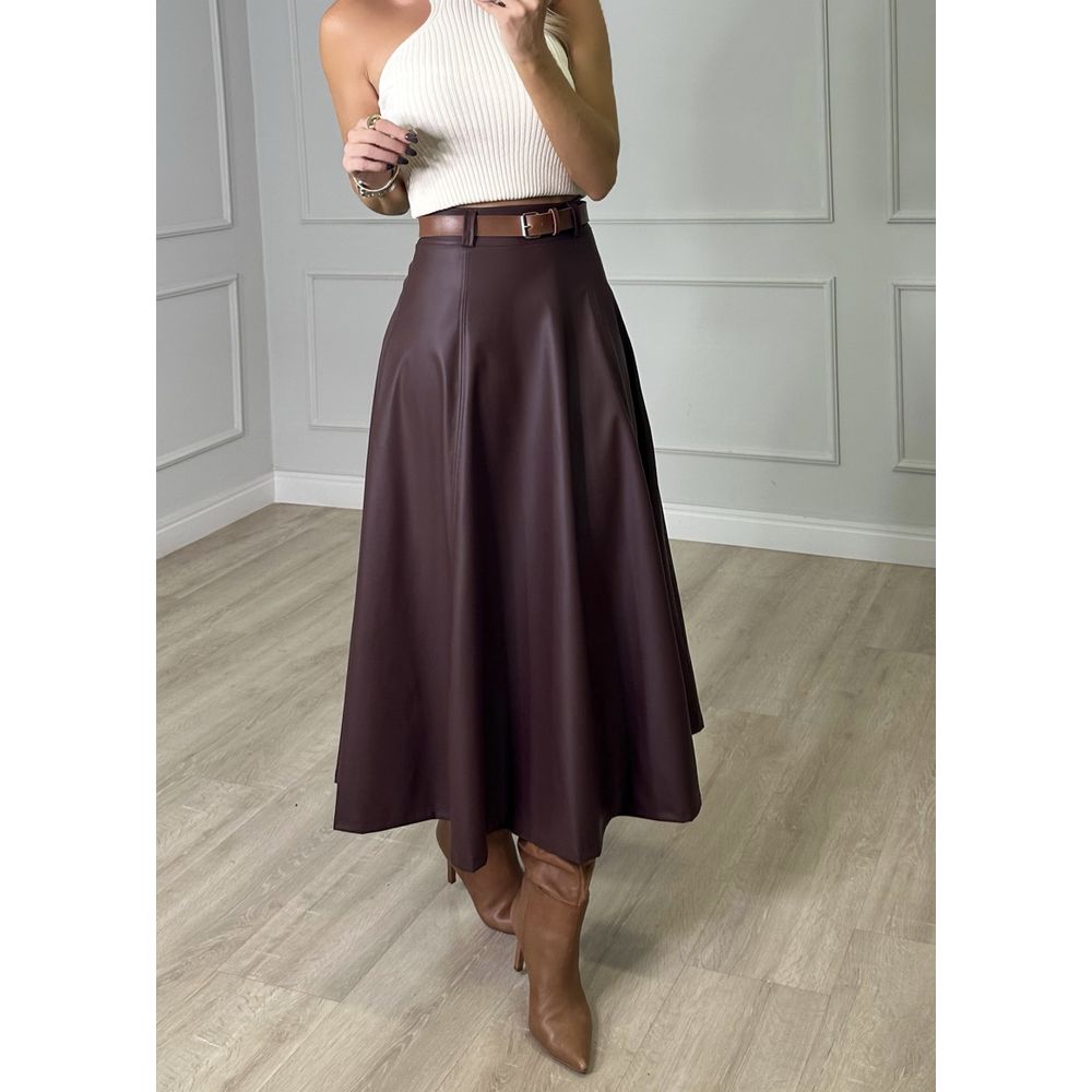 Saia Couro Eco Com Cinto | MADONNA BASIC