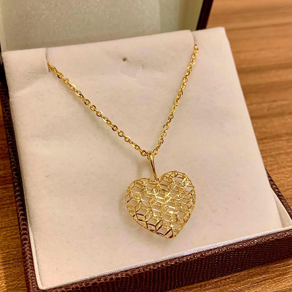 Pingente de Coração Grande Ouro 18K com Losangos Vazados