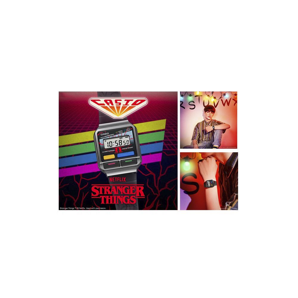 Relógio Casio Preto Mostrador Prata Collab Stranger Things