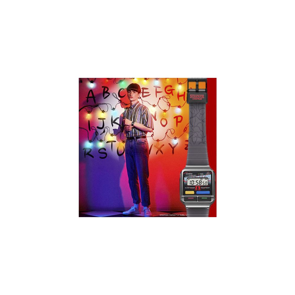Relógio Casio Preto Mostrador Prata Collab Stranger Things