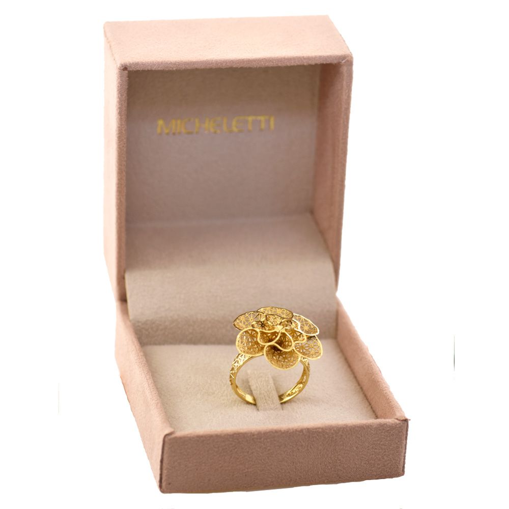 Anel de Ouro 18K Flor Grande Filigrana