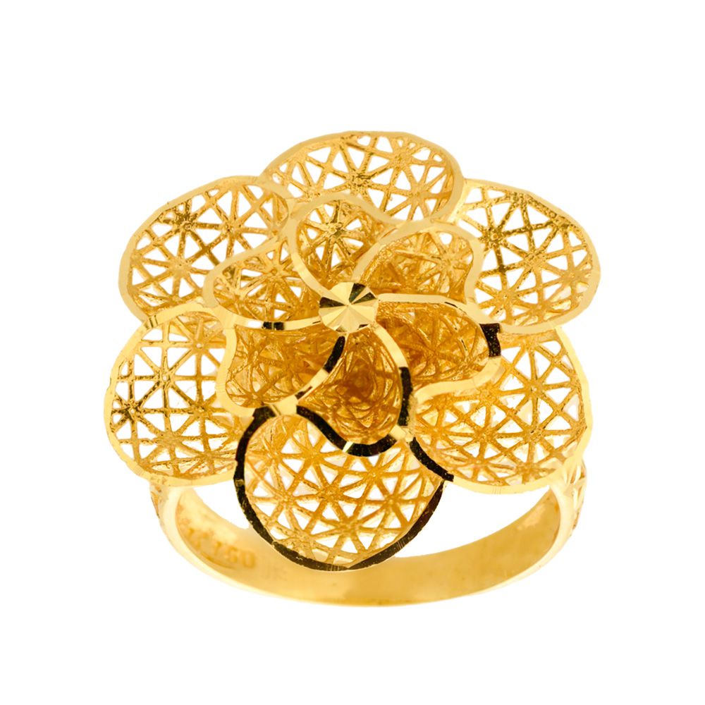 Anel de Ouro 18K Flor Grande Filigrana