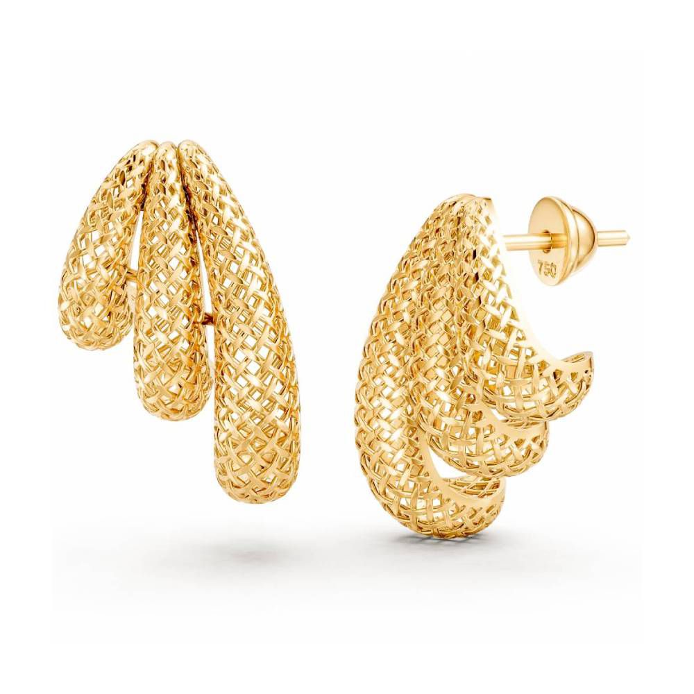 Brinco Feminino Filigrana Detalhe Triplo Ouro 18K