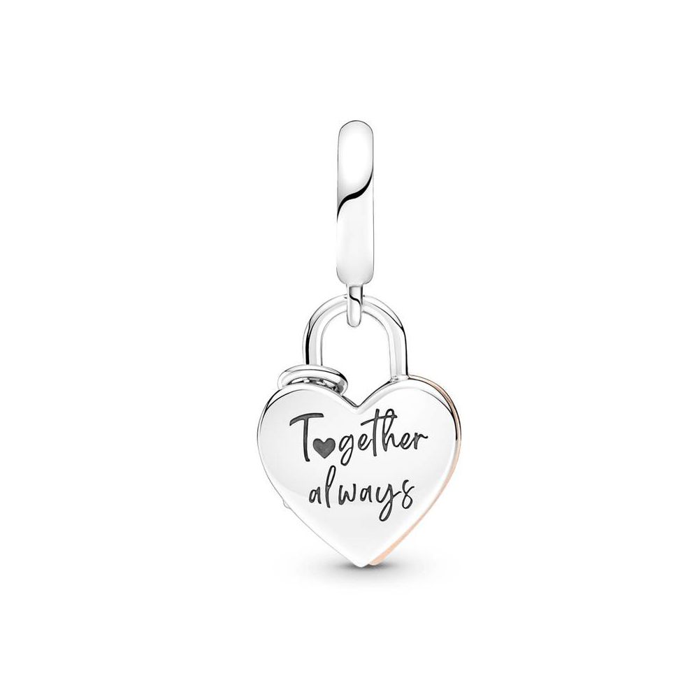 Charm Pandora Pendente Coração e Cadeado em Dois Tons