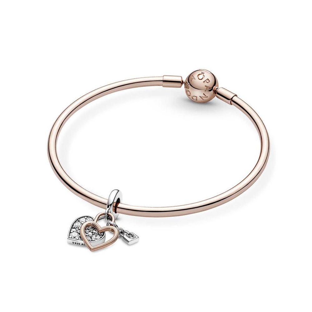 Charm Pandora Pendente Coração e Cadeado em Dois Tons