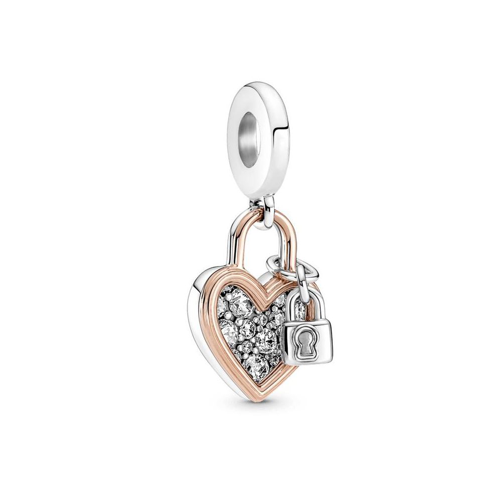 Charm Pandora Pendente Coração e Cadeado em Dois Tons