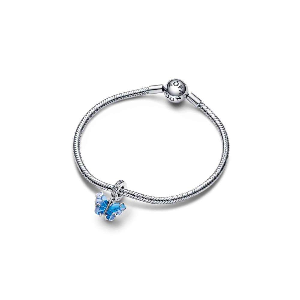 Charm Pandora Pendente Borboleta em Vidro Murano Azul