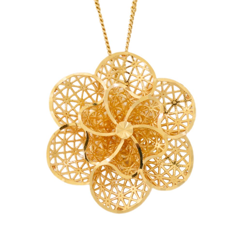 Pingente de Ouro 18K Flor Grande Filigrana