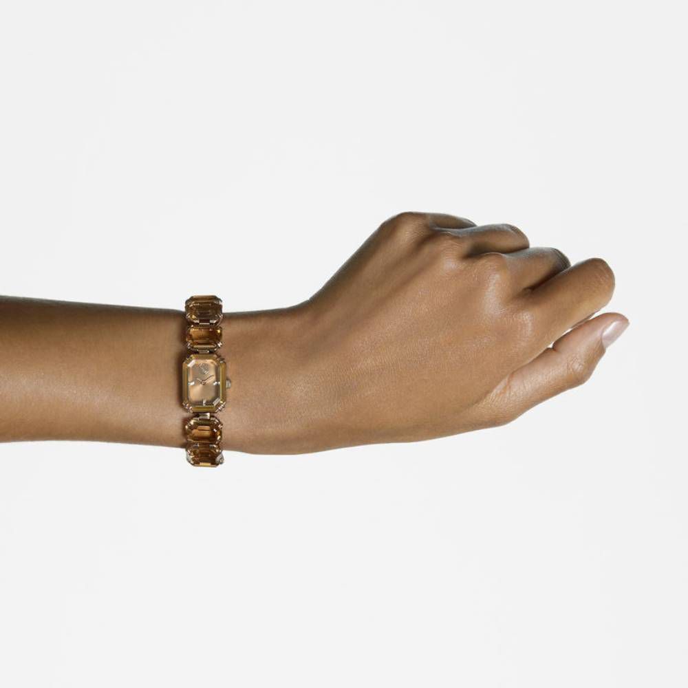 Relógio Swarovski Octagonal Cristais Champagne