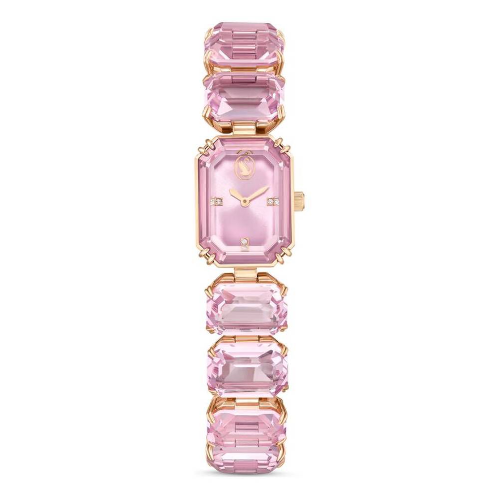 Relógio Swarovski Octagonal Cristais Rosa