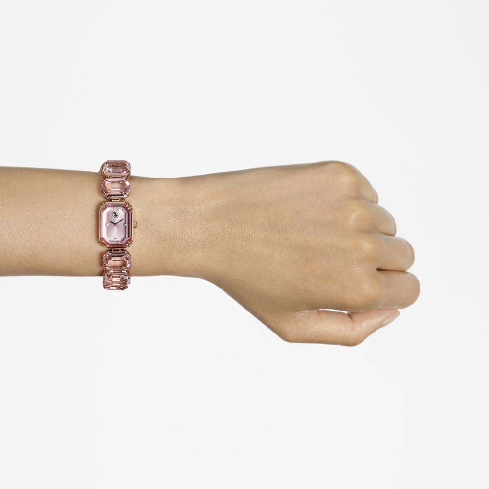 Relógio Swarovski Octagonal Cristais Rosa
