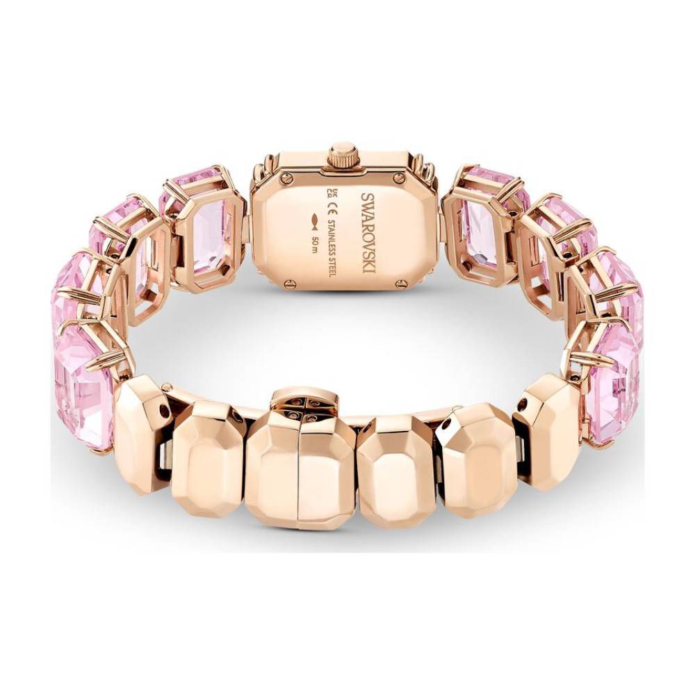 Relógio Swarovski Octagonal Cristais Rosa
