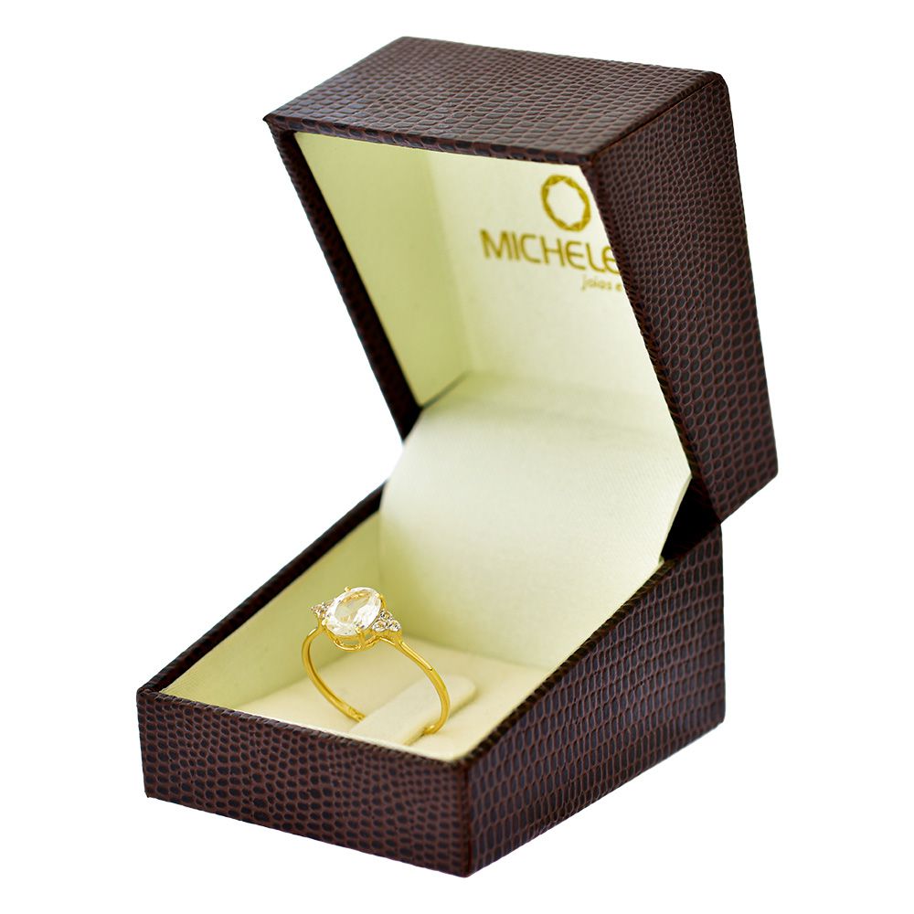 Anel Oval de Topázios Brancos Ouro Amarelo 18K