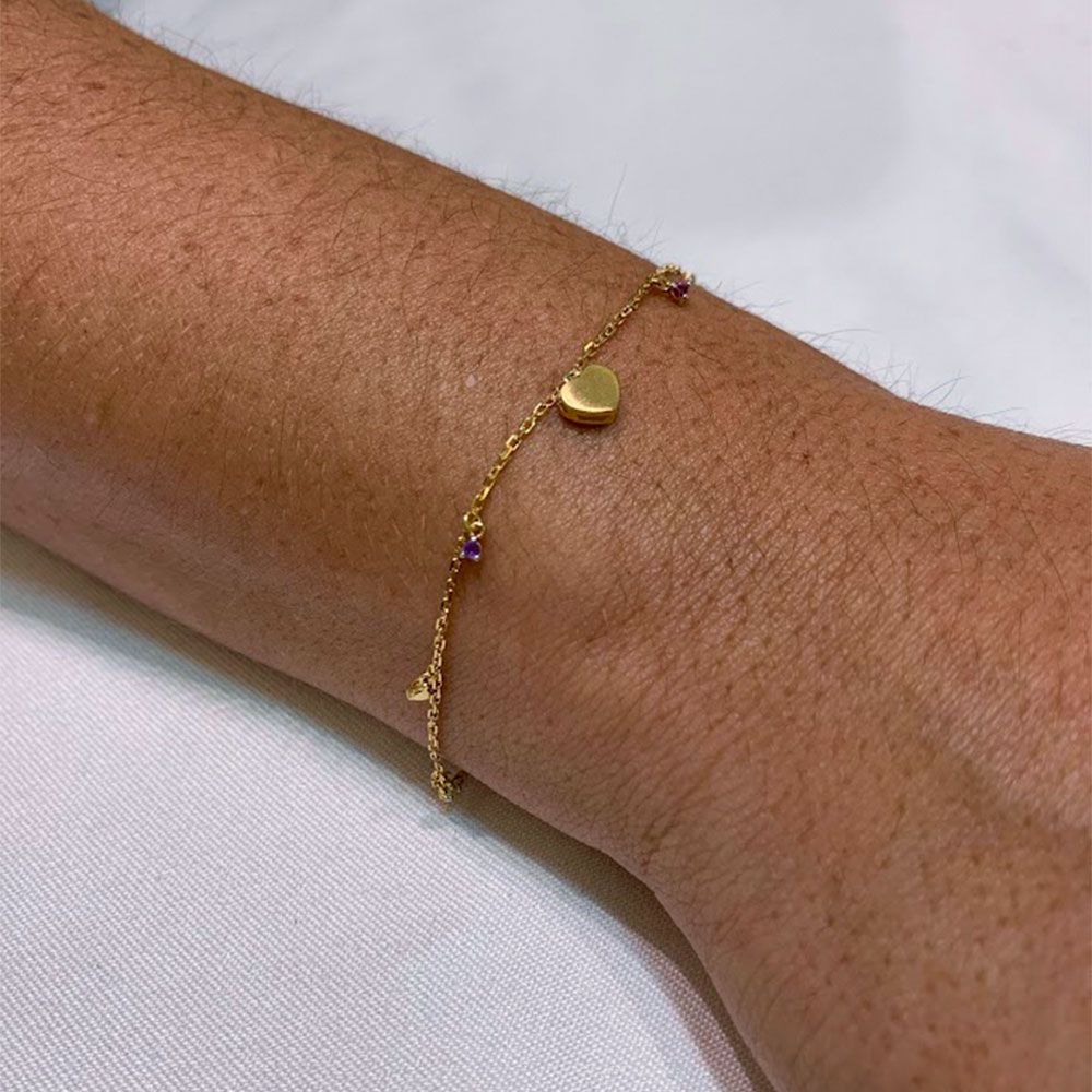 Pulseira Cartier Ouro 18K Com Coração E Pedras Naturais