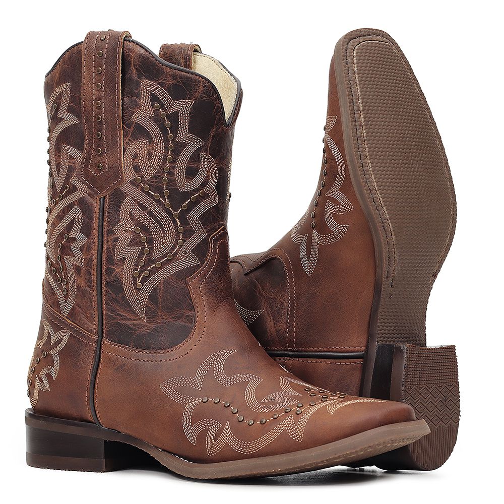Bota Boho Western Feminina Vimar Boots 13157 Fossil Castanho ...