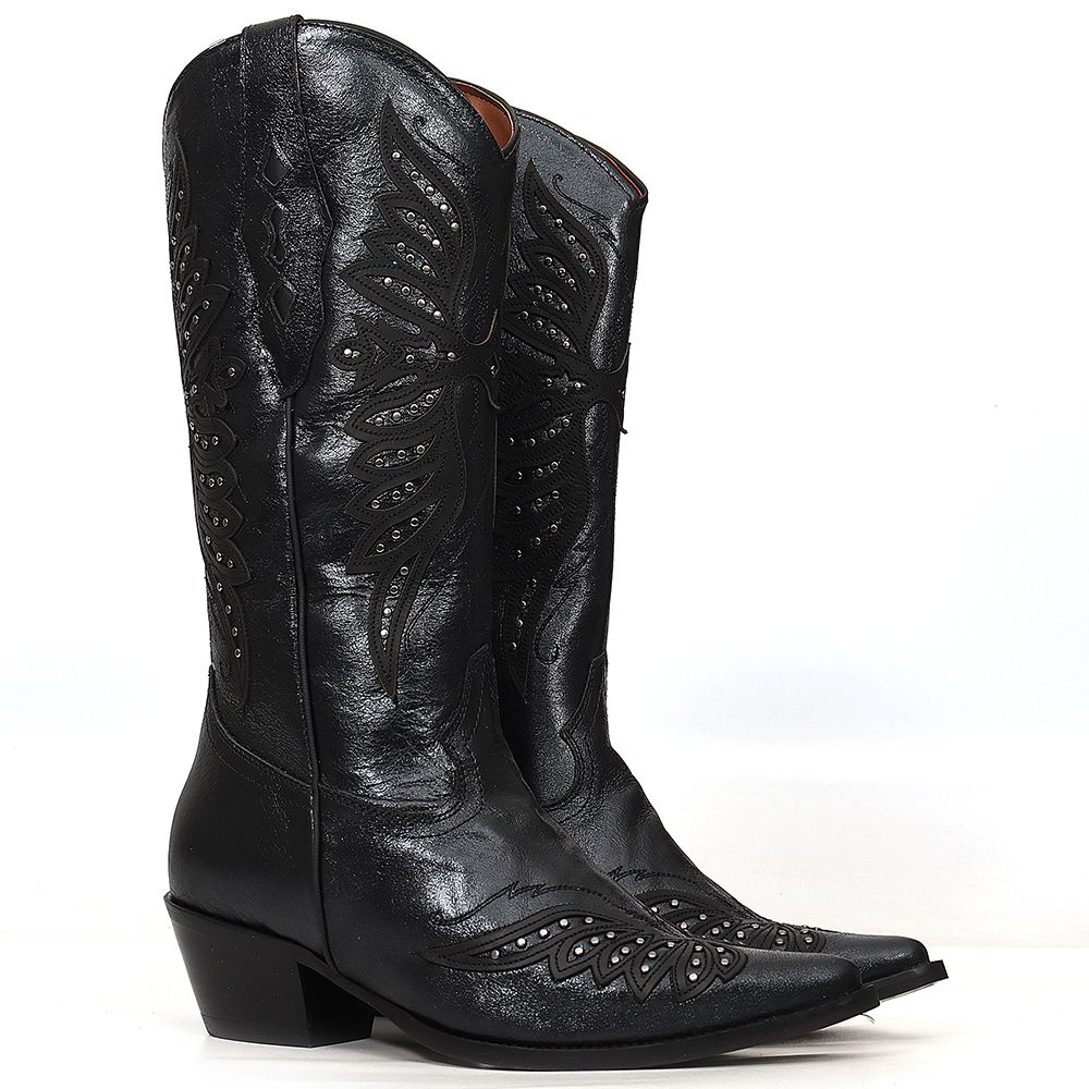 Bota Western Feminina Vimar Boots Bico Fino Fóssil Preto | TEXASKING ...