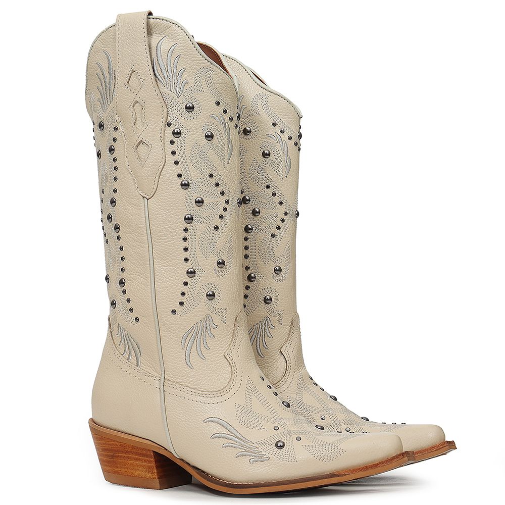 Bota Western Feminina Vimar Boots Bico Fino Off White | TEXASKING ...