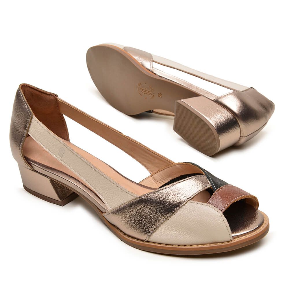 Sapato Peep Toe Chocolate, Off White, Preto e Champagne ENERGIA | Bubblê