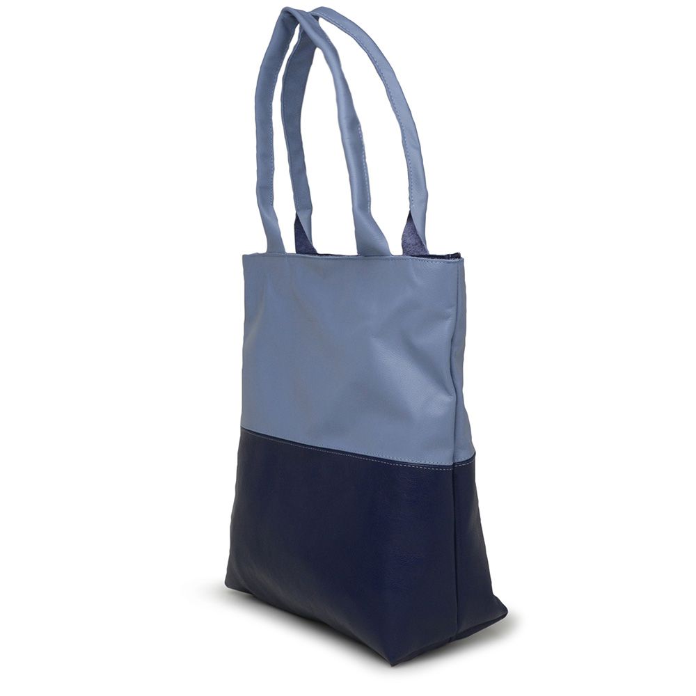 Bolsa de Couro Legítimo Feminina - Sacola Bicolor Azul Anil e Azul ...