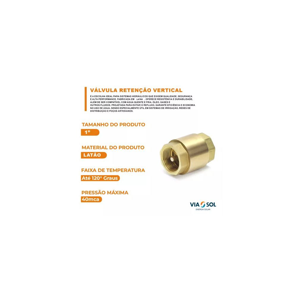 VÁLVULA RETENÇÃO UNIVERSAL 1" VIAPRESS | Via Sol Energia Solar