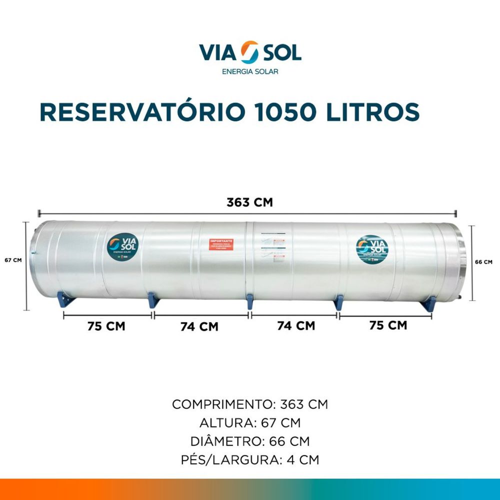 RESERVATÓRIO TÉRMICO 1050 LTS BP AÇO 304 | Via Sol Energia Solar