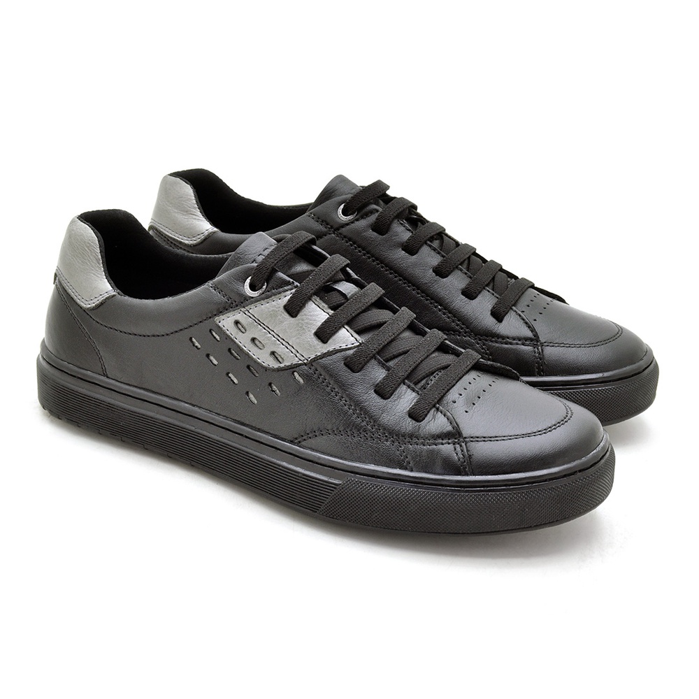 Sapatenis em Couro Casual Masculino Connect - Preto | Calçados Laroche
