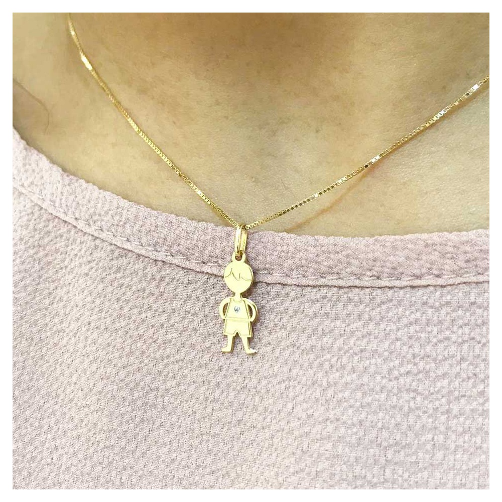 Pingente de Ouro 18K Menino Polido com Brilhante