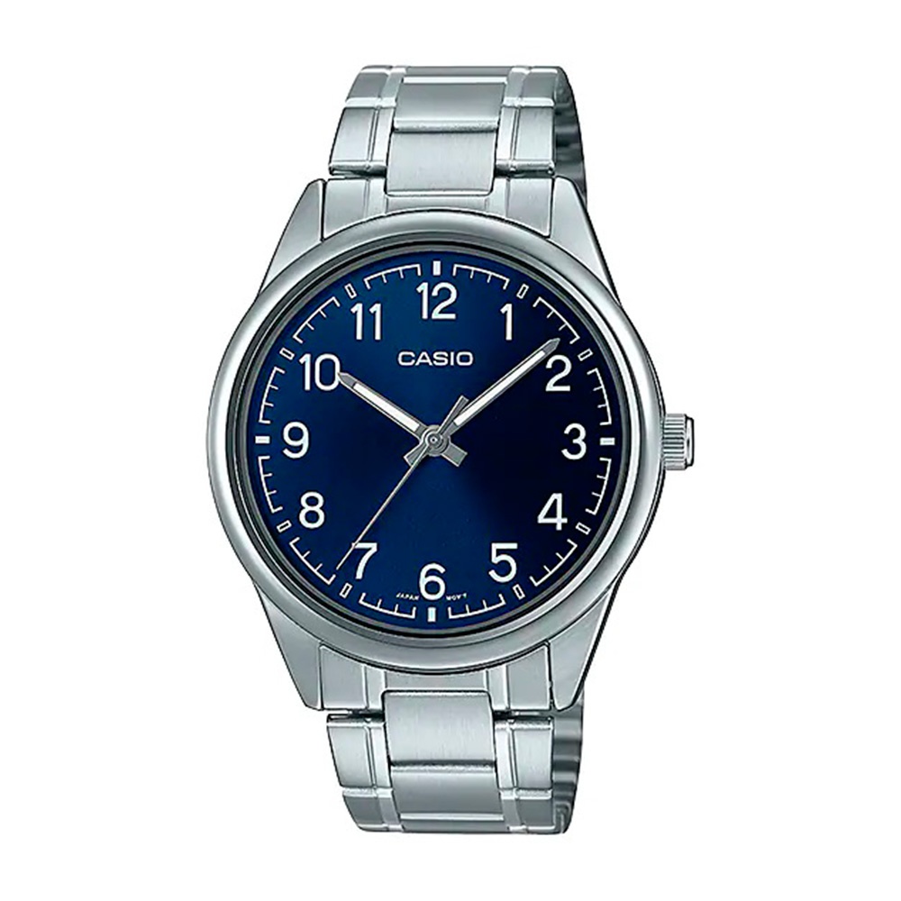 Relógio Casio Analógico Prata Com Mostrador Azul MTP-V005D-2B4