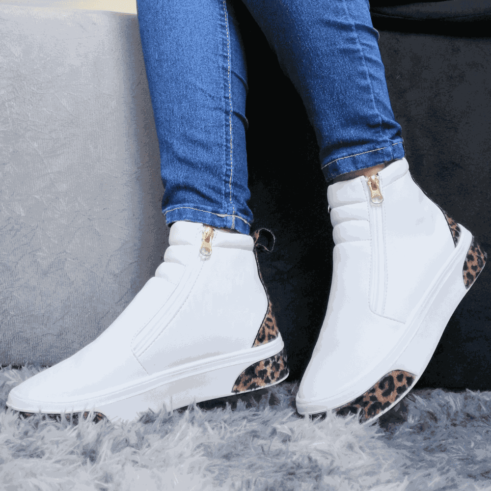 Tênis Botinha Feminina Leve 203-GG - Branco com Onça | GuGi