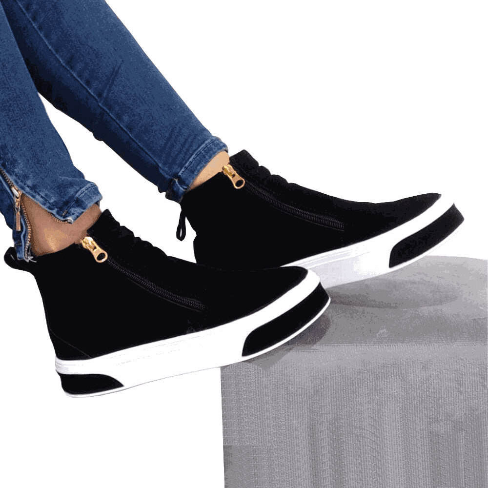 Tênis Botinha Feminina Leve em Camurça 203-GG - Preto | GuGi