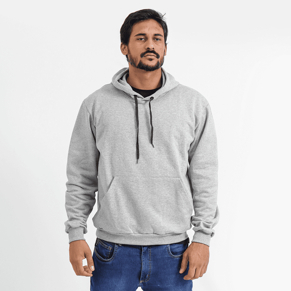 Blusa de Moletom Masculino Canguru com Capuz e Bolso - Cinza Mescla | TechMalhas
