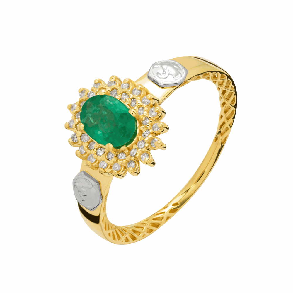 Anel de Formatura em Ouro 18K com Símbolo e Pedras Modelo 13733 ...