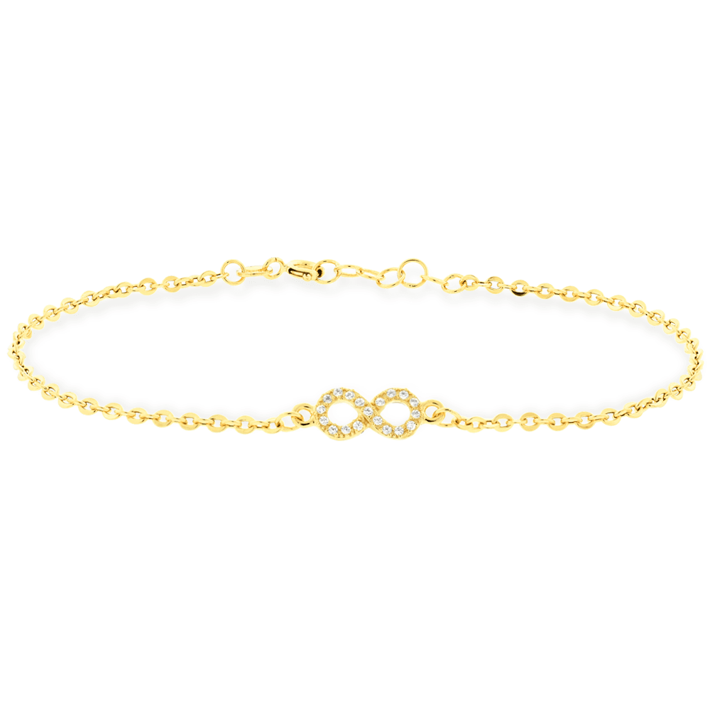 Pulseira Feminina de Ouro 18K Infinito com Zircônias