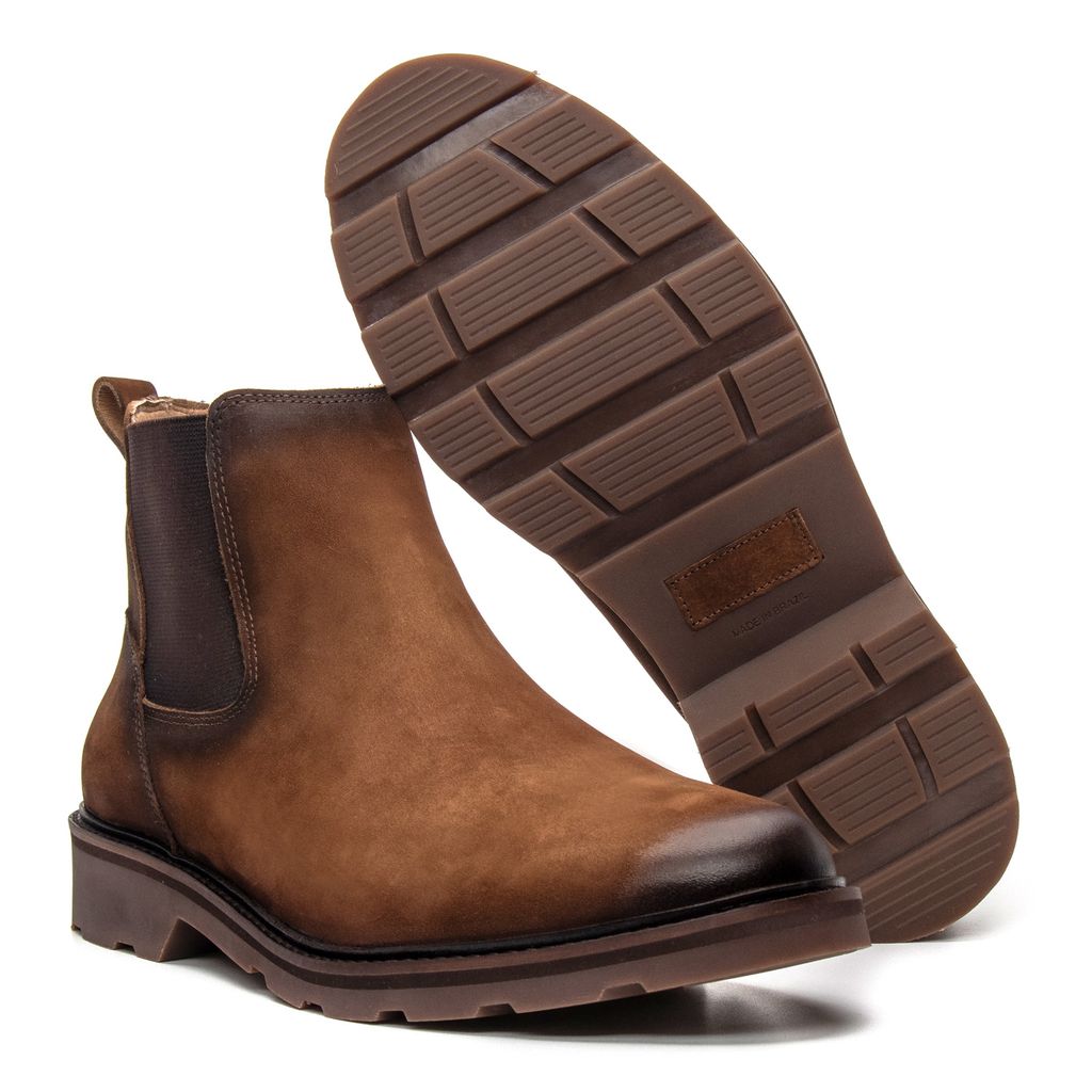 Bota Masculina Chelsea de Couro Nobuck Tan | JACOMETTI