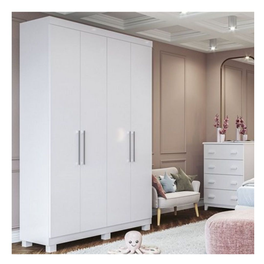 Guarda Roupa Paranoá 4 portas e com pés Branco Rimo | Incasa Móveis