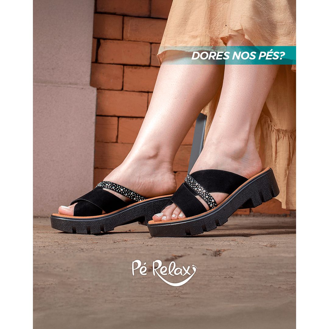 Tamanco Cravo - Preto / Silver | Pé Relax Calçados Confortáveis