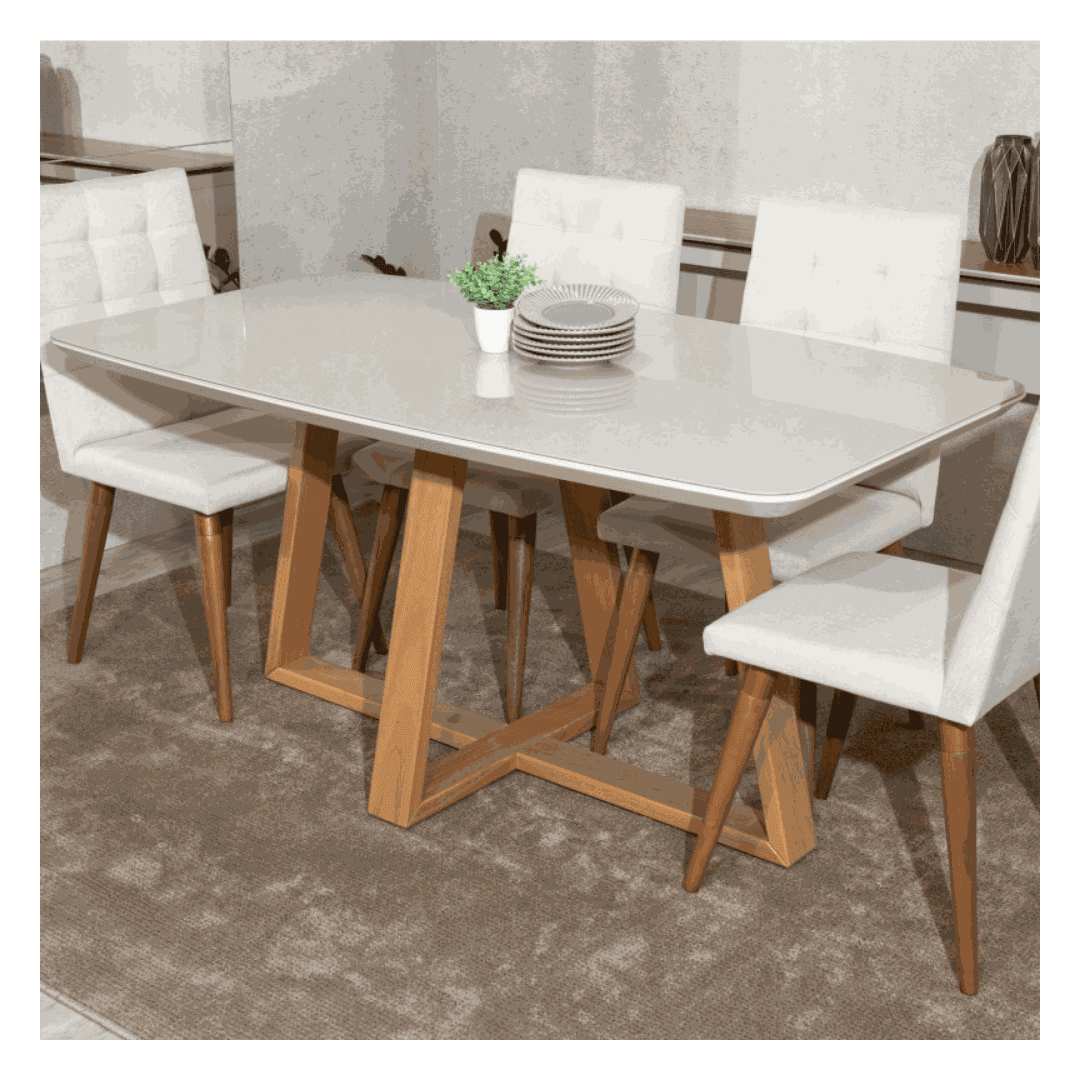Mesa de Jantar Provincia Bennet Retangular C/ Vidro - Cinamomo/ Off ...