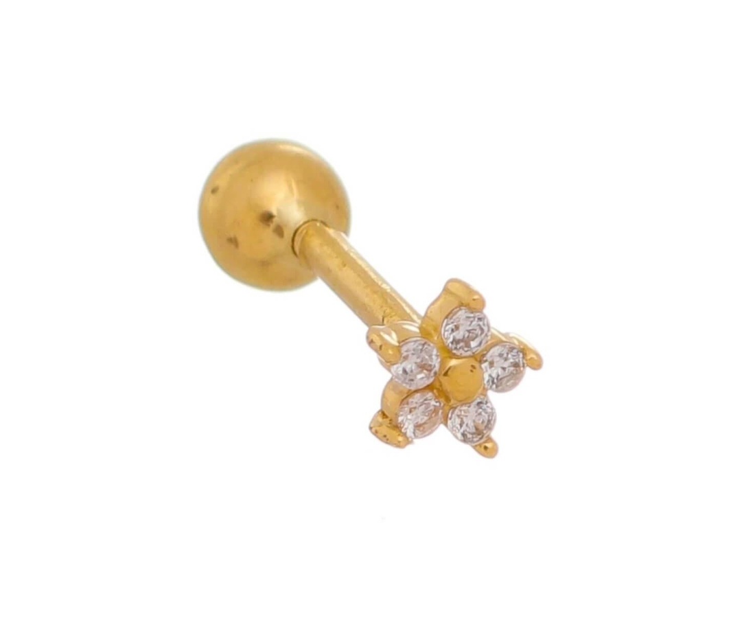 Piercing De Orelha Ou Tragus De Ouro 18k Bolinha e Flor de Zircônias ...