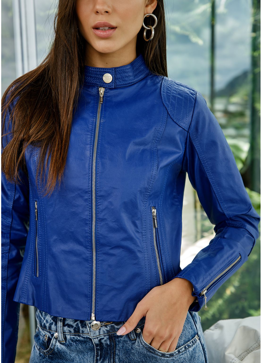 Jaqueta de Couro Feminina Azul Sofia | Elite Couro Store