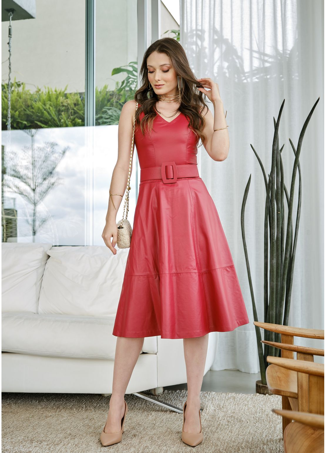 Vestido de Couro Feminino Vermelho Valentina | Elite Couro Store
