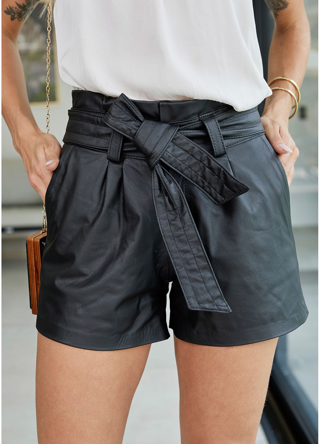 Short de Couro Preto Clochard | Elite Couro Store
