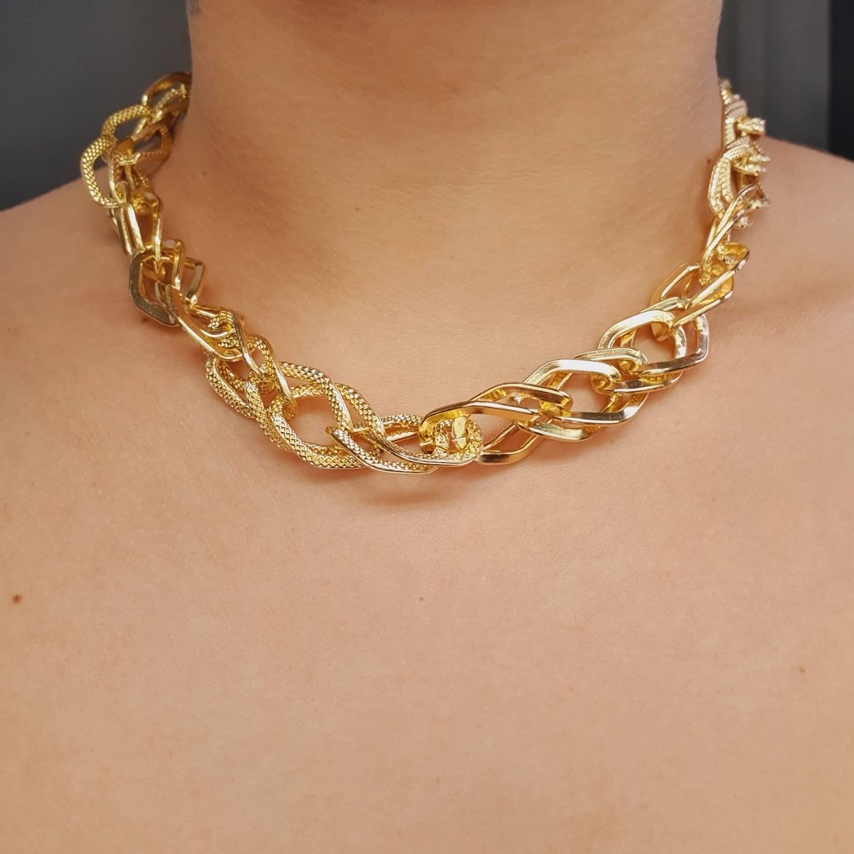 Colar Elos Folheado A Ouro 18K Detalhado - Chérie Bijoux