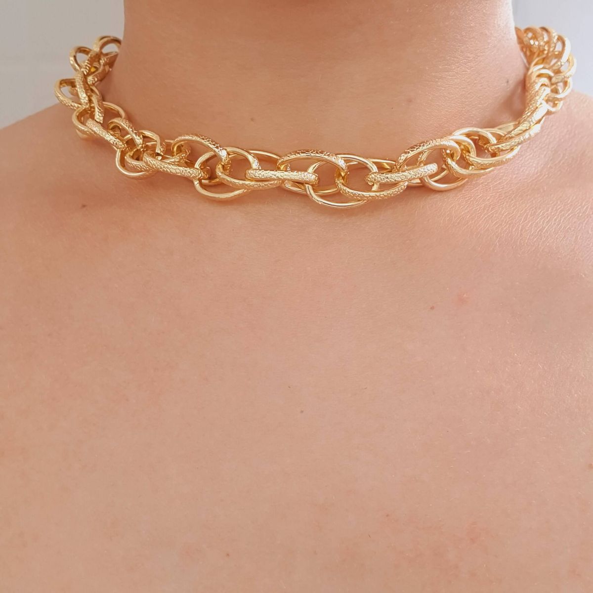 Colar Elos Folheado A Ouro 18K Detalhado - Chérie Bijoux