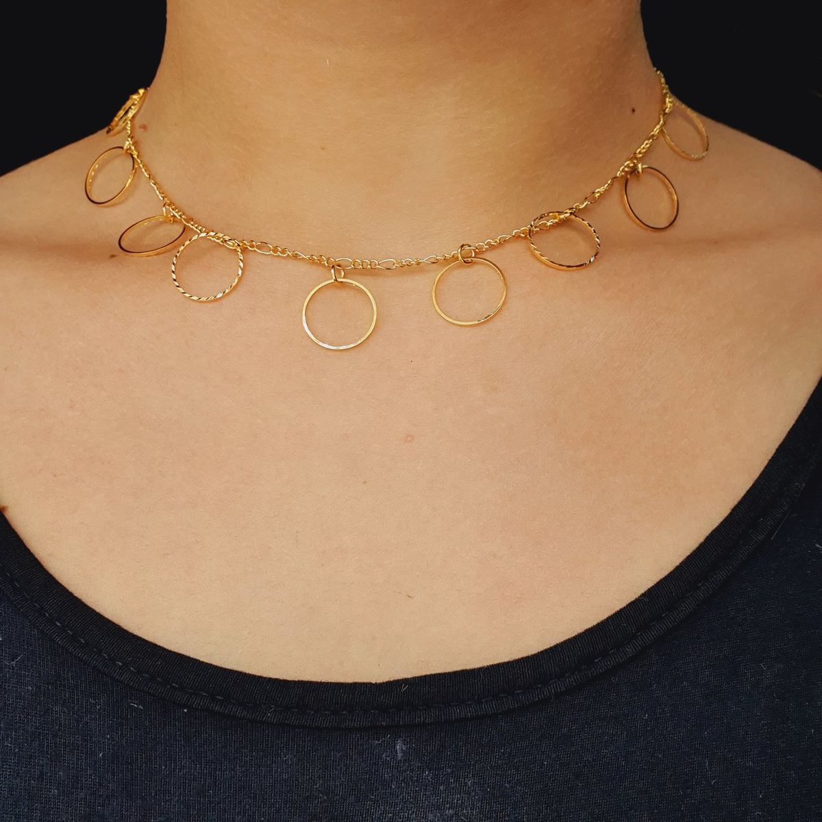 Colar Folheado a Ouro Dourado Aros - Chérie Bijoux