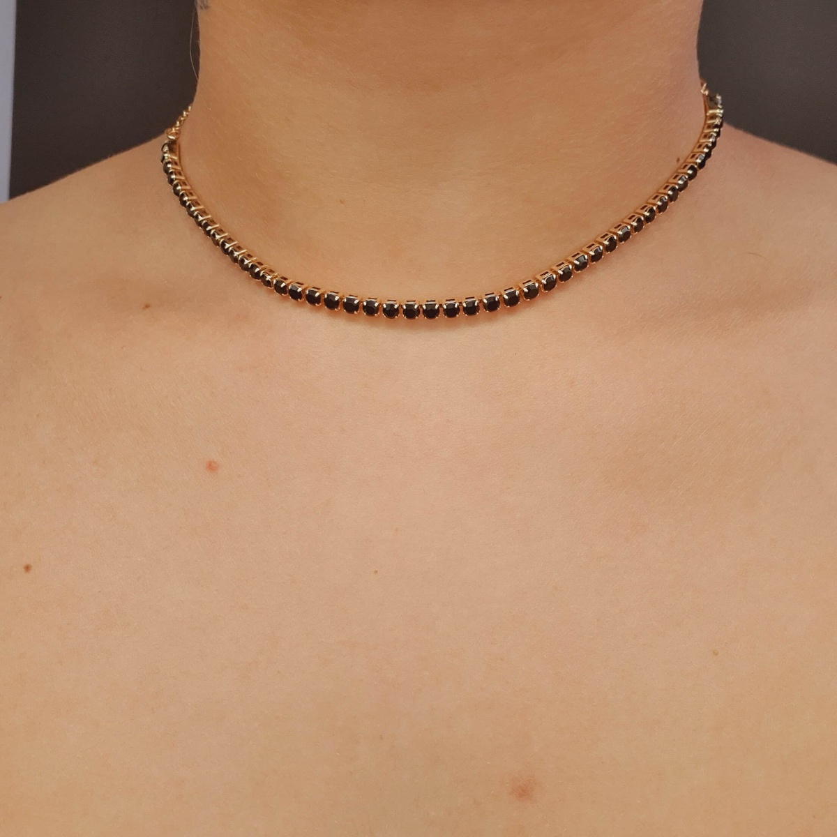 Colar Folheado A Ouro 18K Zircônia Preta - Chérie Bijoux