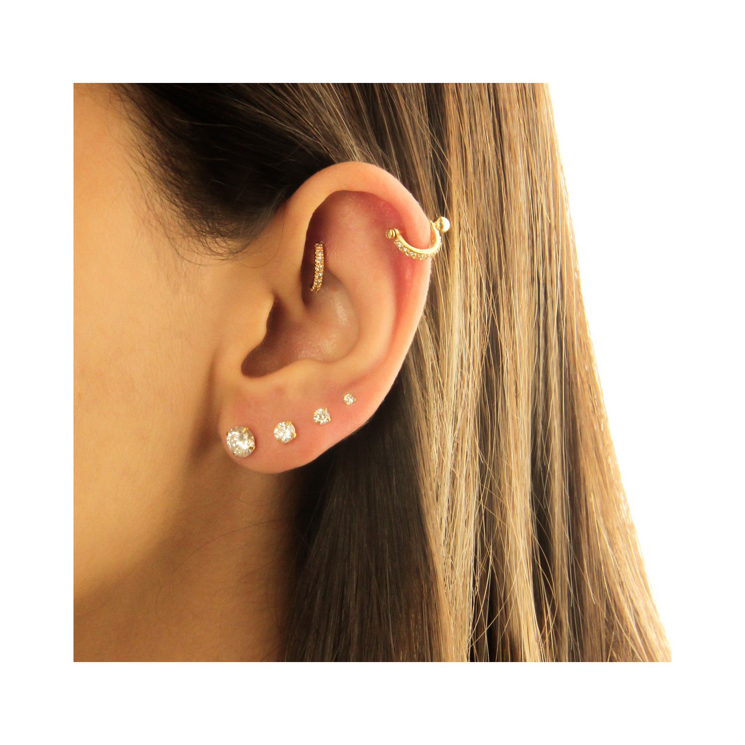 Piercing De Orelha De Ouro 18k Meia argola hélix de Zircônia | Fábrica ...