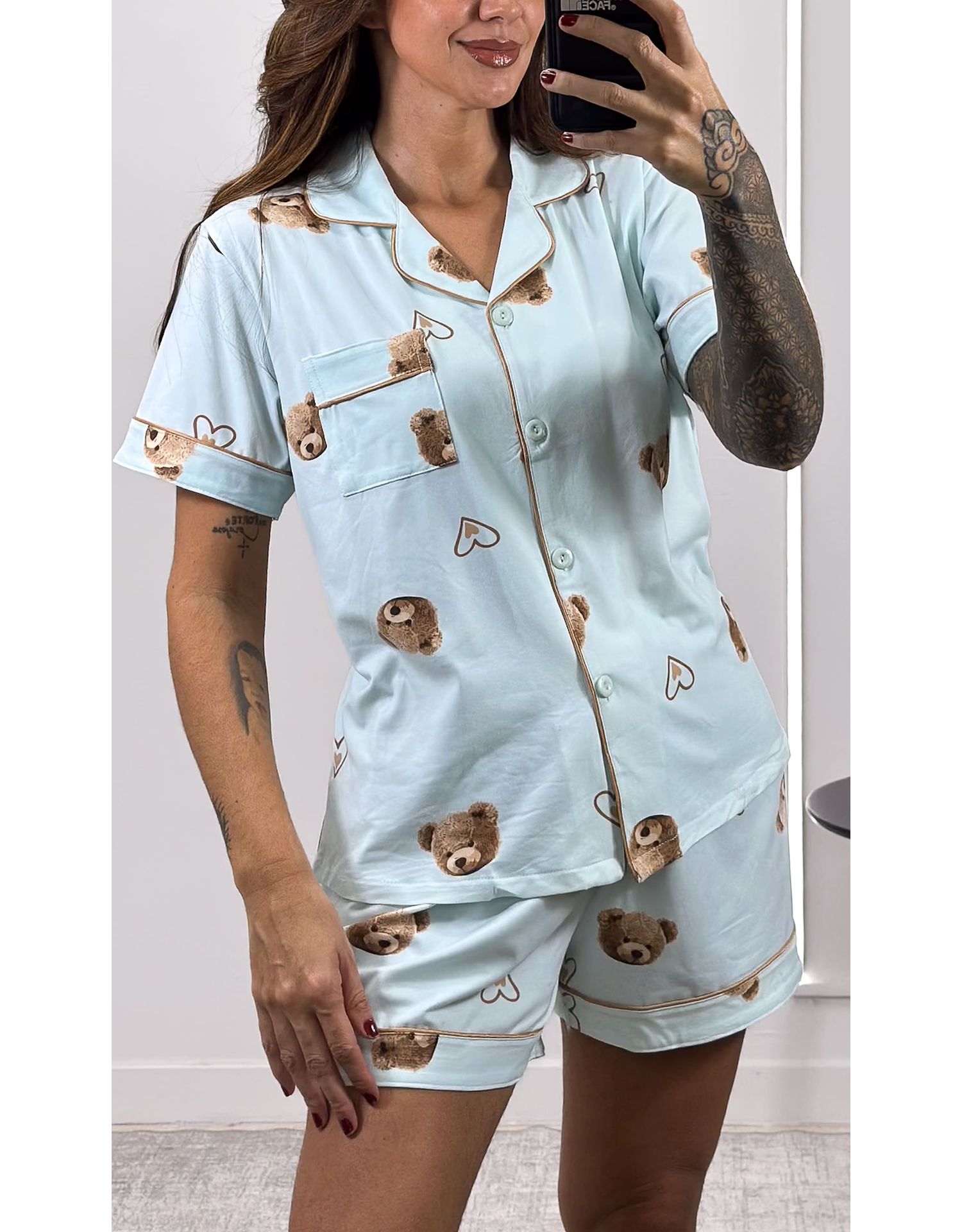 Pijama Camisa e Short Teddy Bear - Azul Claro | Jack Modas, Moda ...