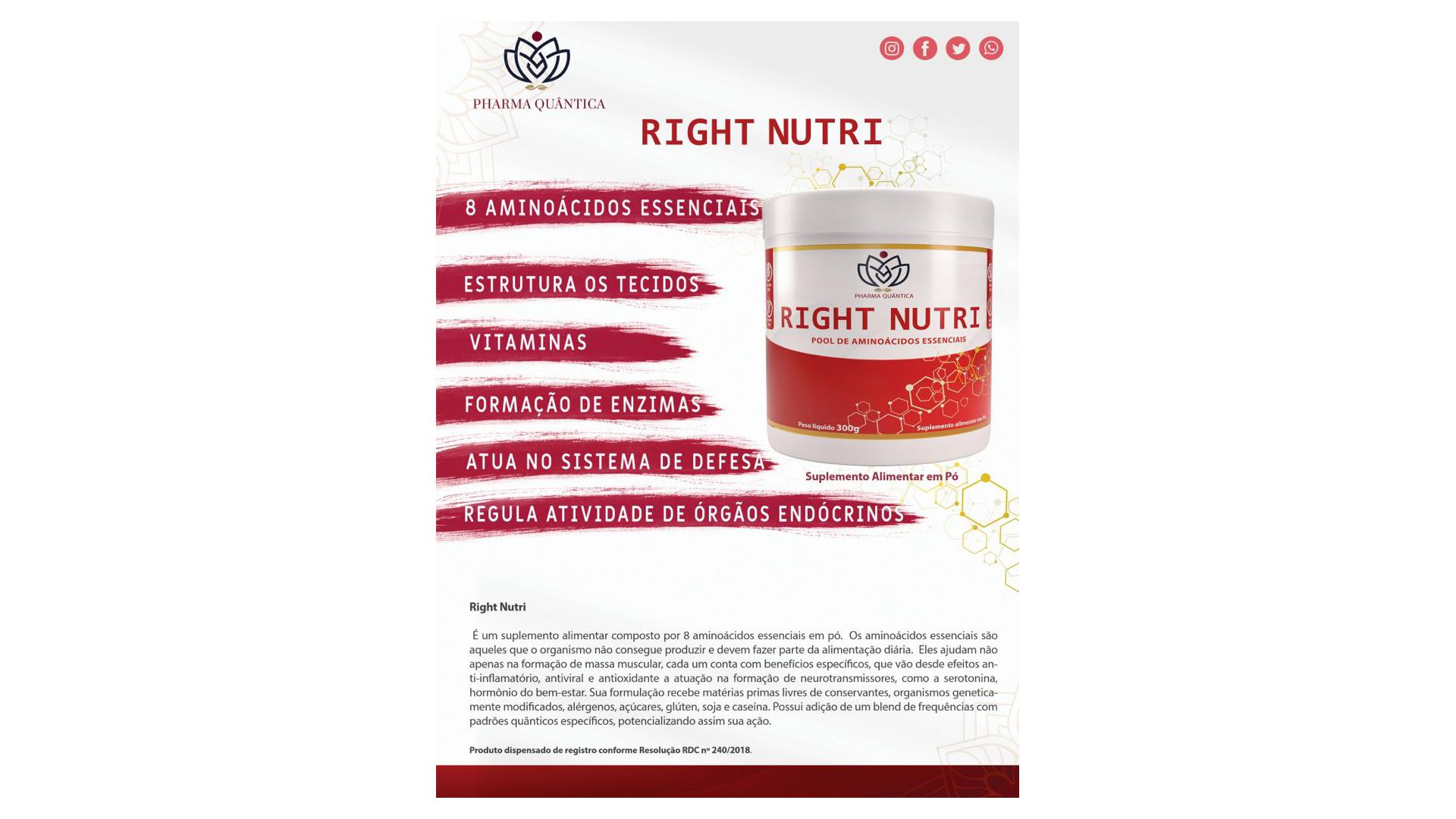 Suplemento em Pó Right Nutri 300g | New Quantic