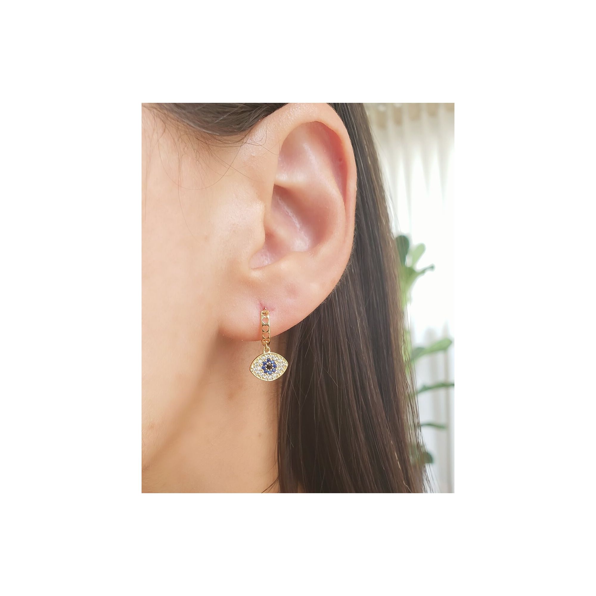 Brinco De Ouro 18k Meia argola com olho grego de zircônia | Fábrica do ...